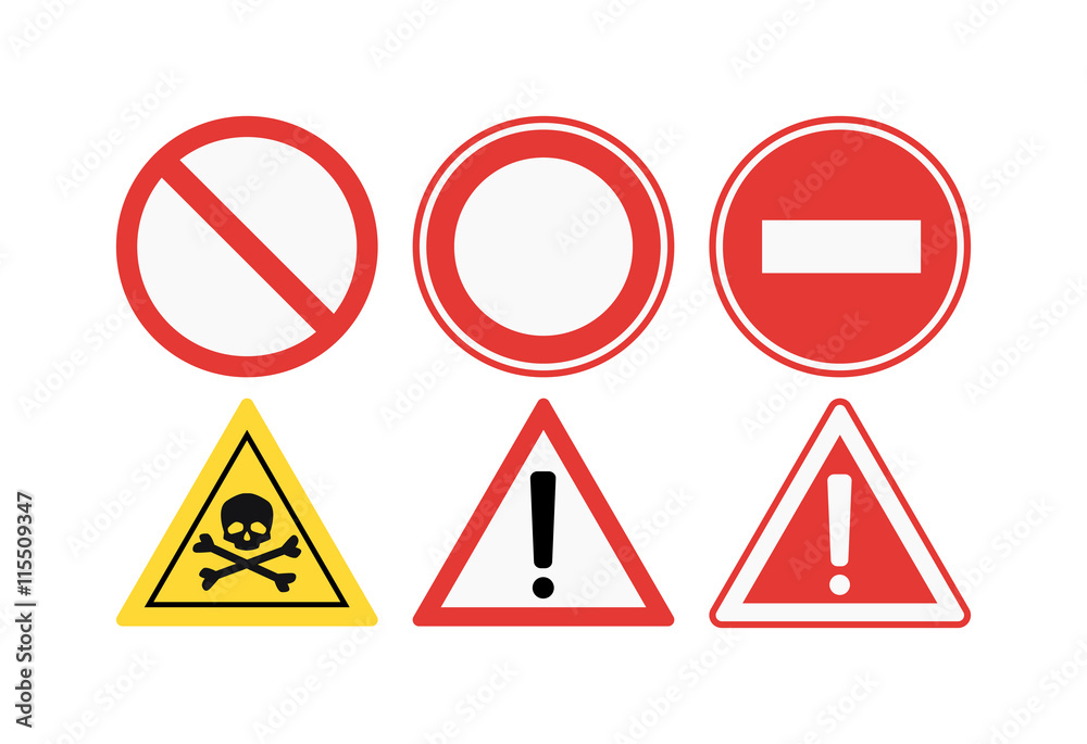 Prohibition signs set vector illustration. Warning danger symbol ...