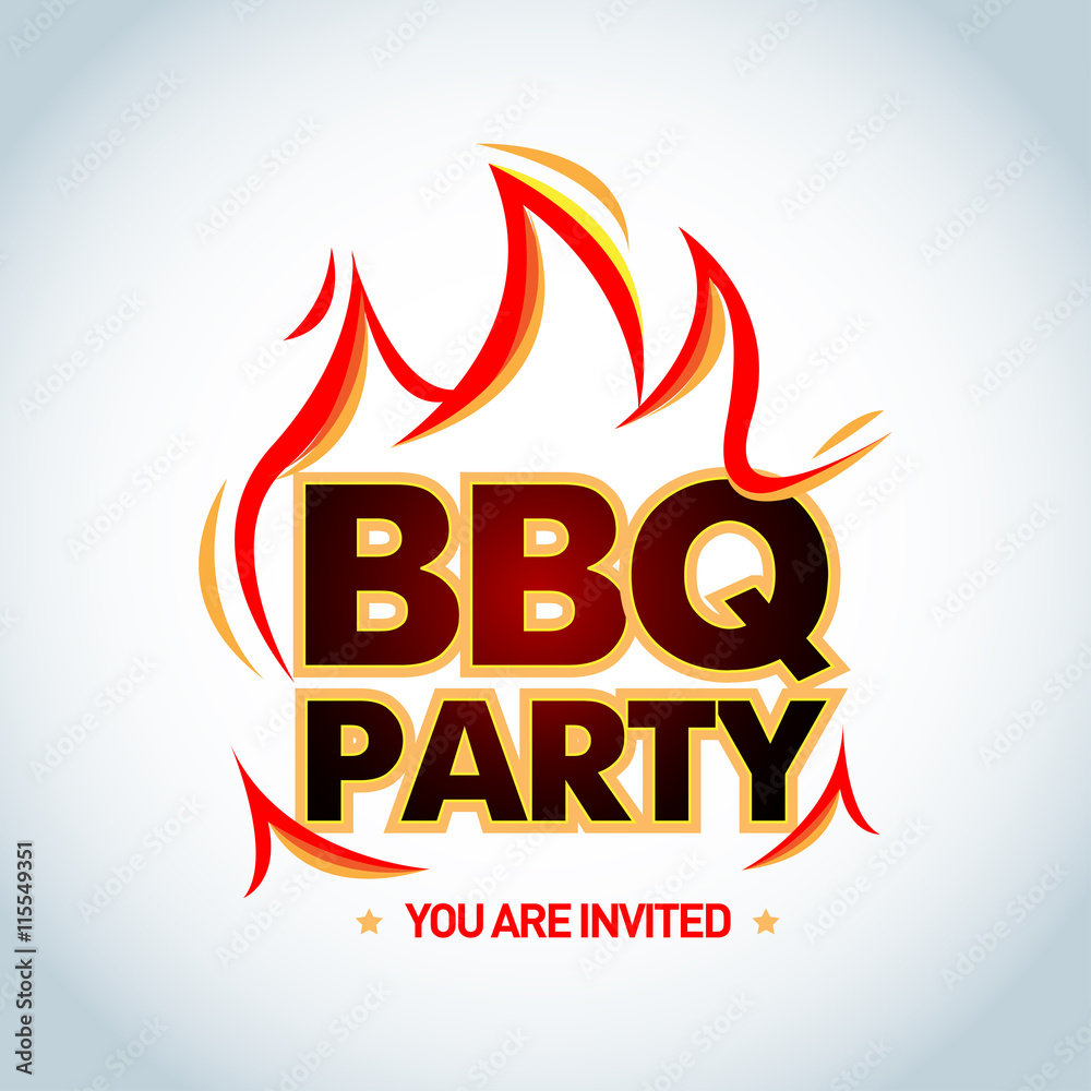 BBQ Party logotype template with flames. Barbecue party logo, party ...