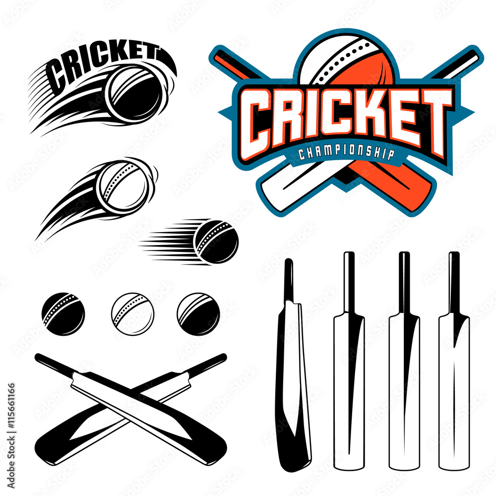 Set of cricket sports template logo elements - ball, bat. Use as icons ...