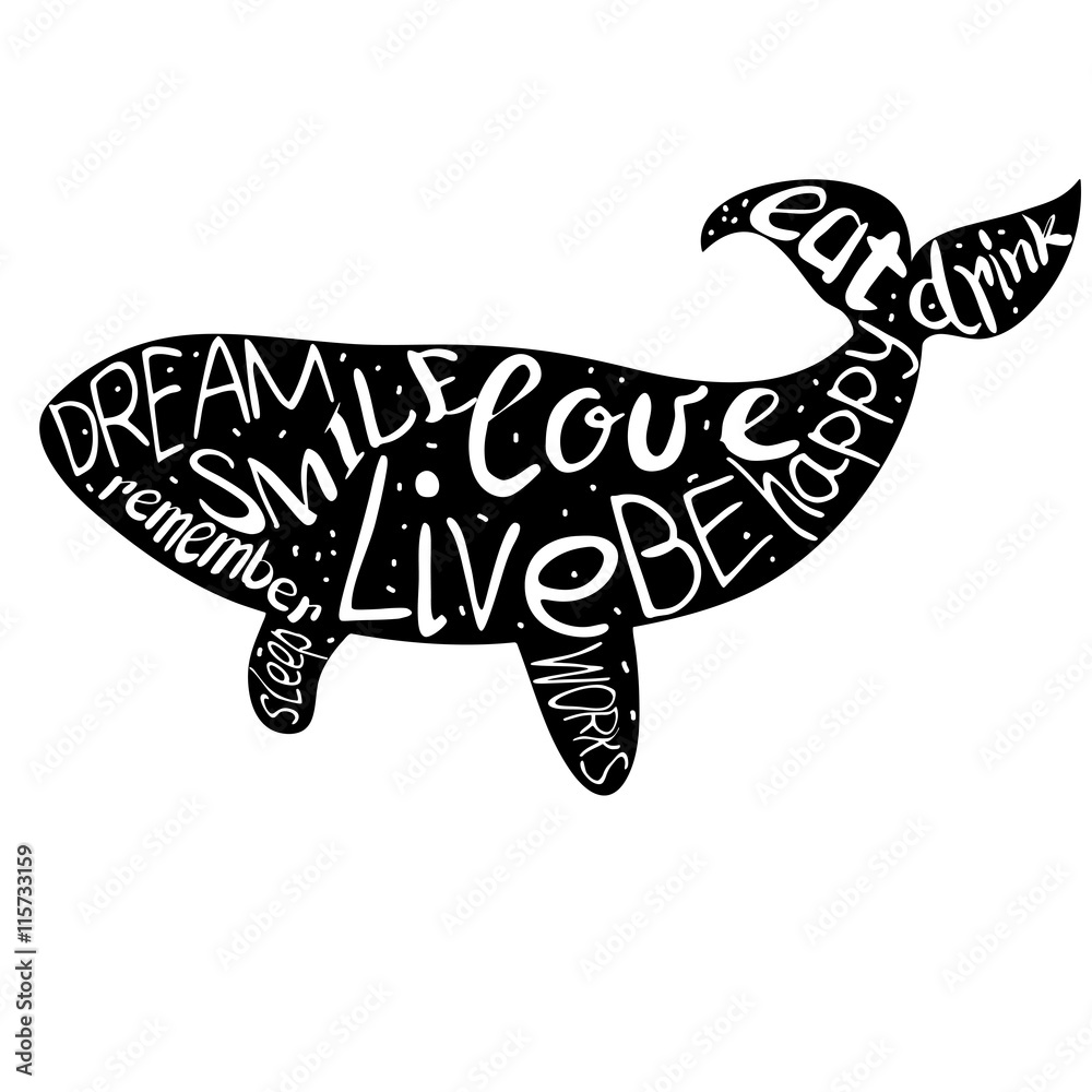 Whale in love lettering live to dream illustration for your design hand ...