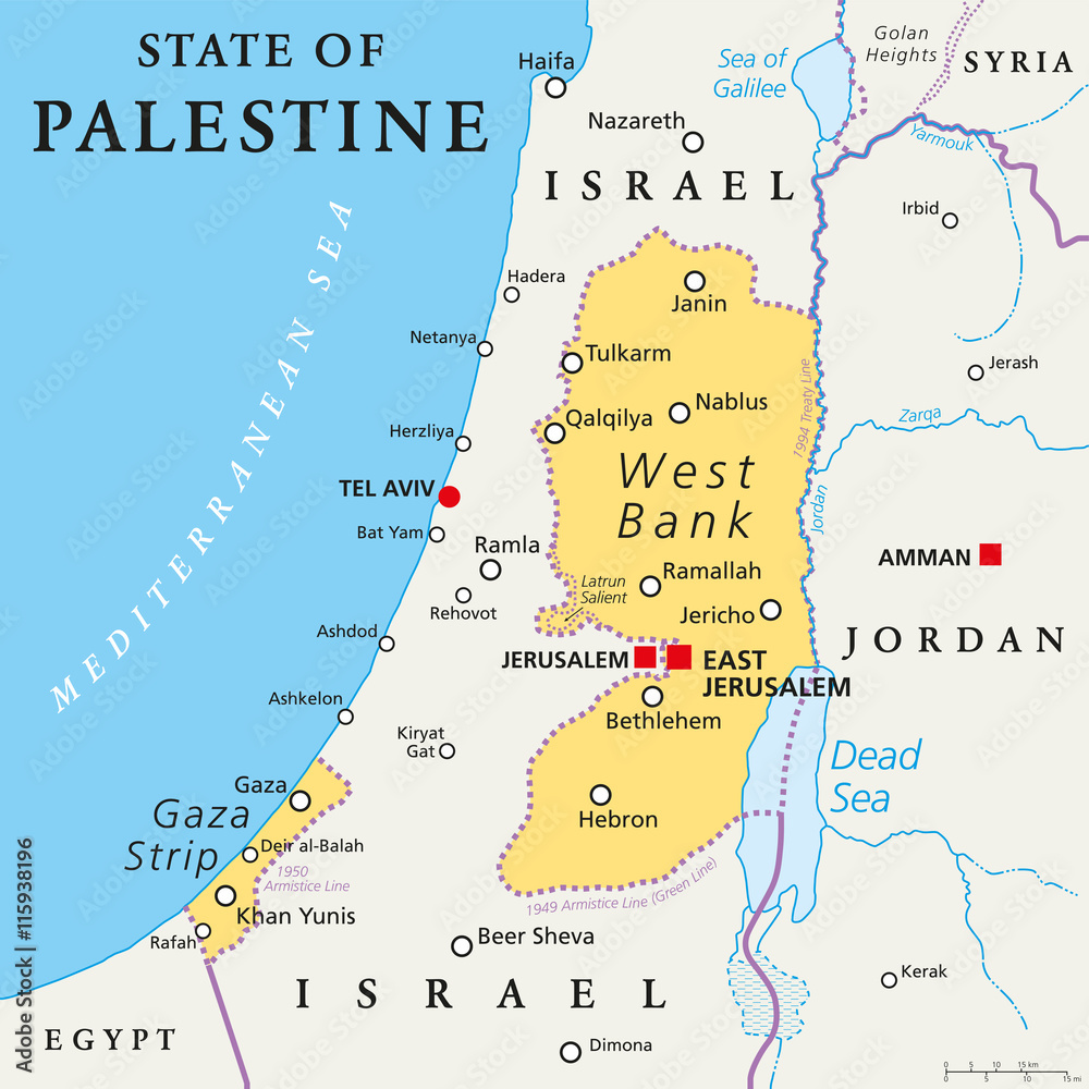 State of Palestine with designated capital East Jerusalem, claiming ...