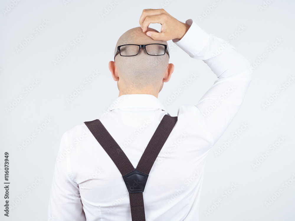 back of a bald-headed man with glasses on nape Stock Photo | Adobe Stock