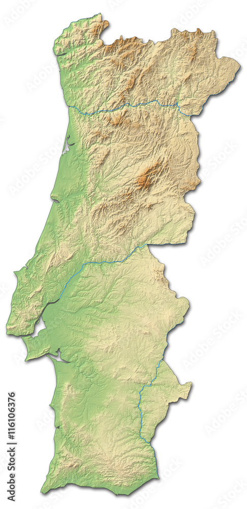 Relief map of Portugal - 3D-Rendering Stock Illustration | Adobe Stock