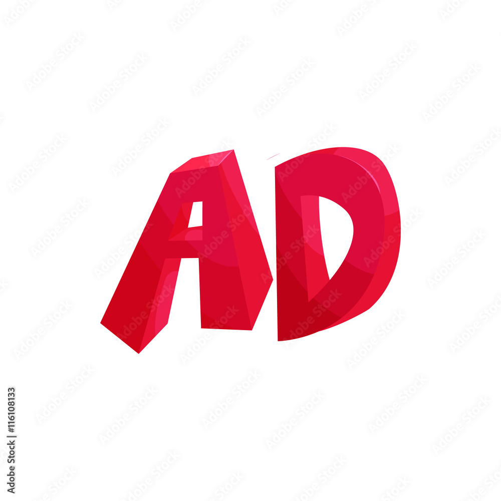 Letters AD icon in cartoon style isolated on white background. Alphabet ...
