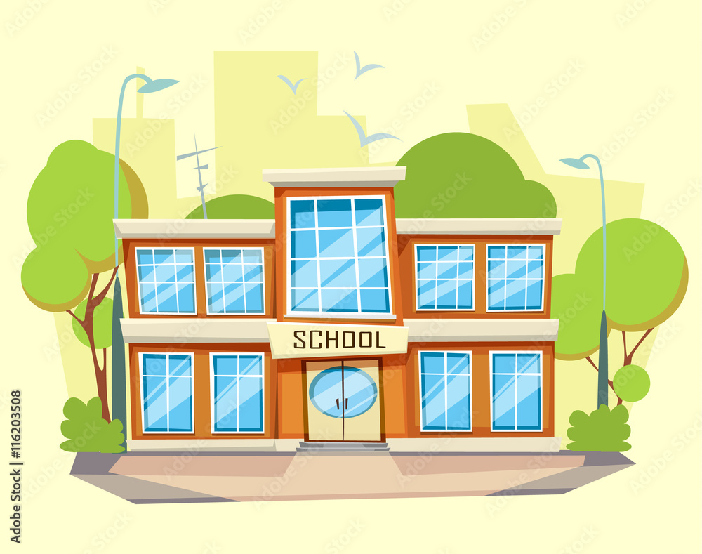 School building . Cartoon and flat style of architecture. Stock Vector ...