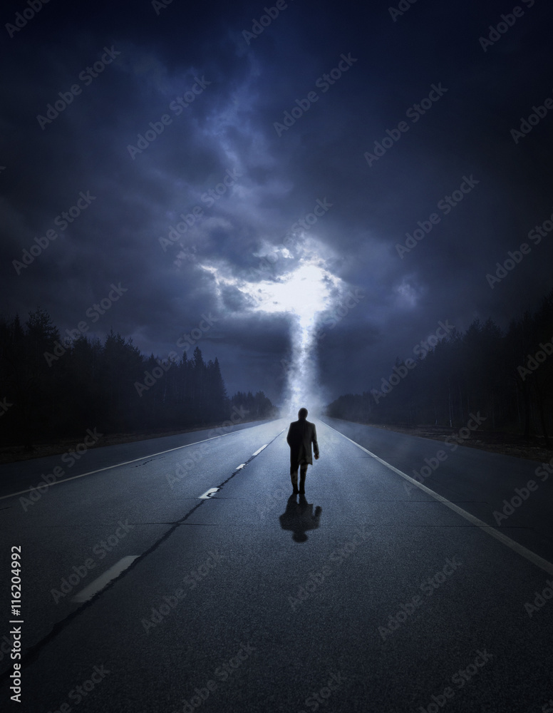 Man walking towards the storm Stock Illustration | Adobe Stock
