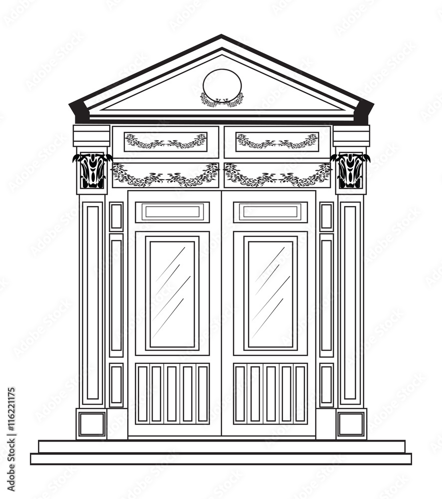Entrance in classic style. Vector architectural facade. Wire frame ...