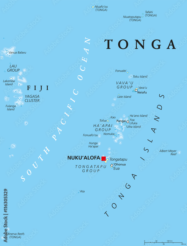 Tonga political map with capital Nukualofa. Kingdom, sovereign state ...