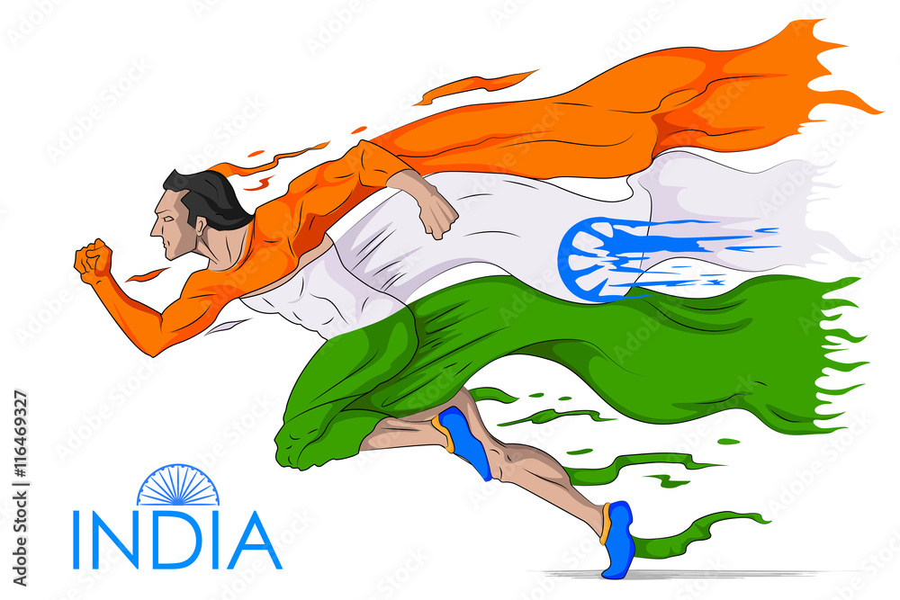 Man running in tricolor Indian flag Stock Vector | Adobe Stock