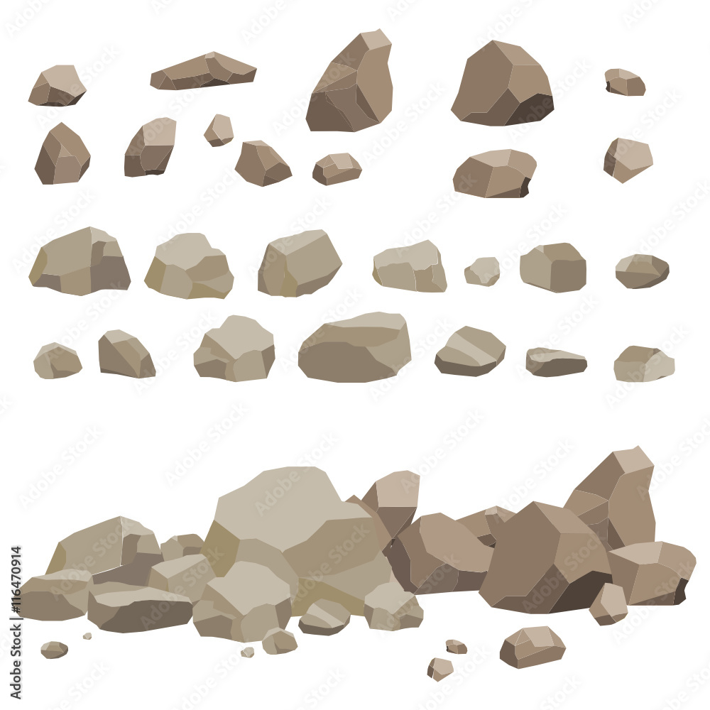 Rock stone big set cartoon. Stones and rocks in isometric 3d flat style ...