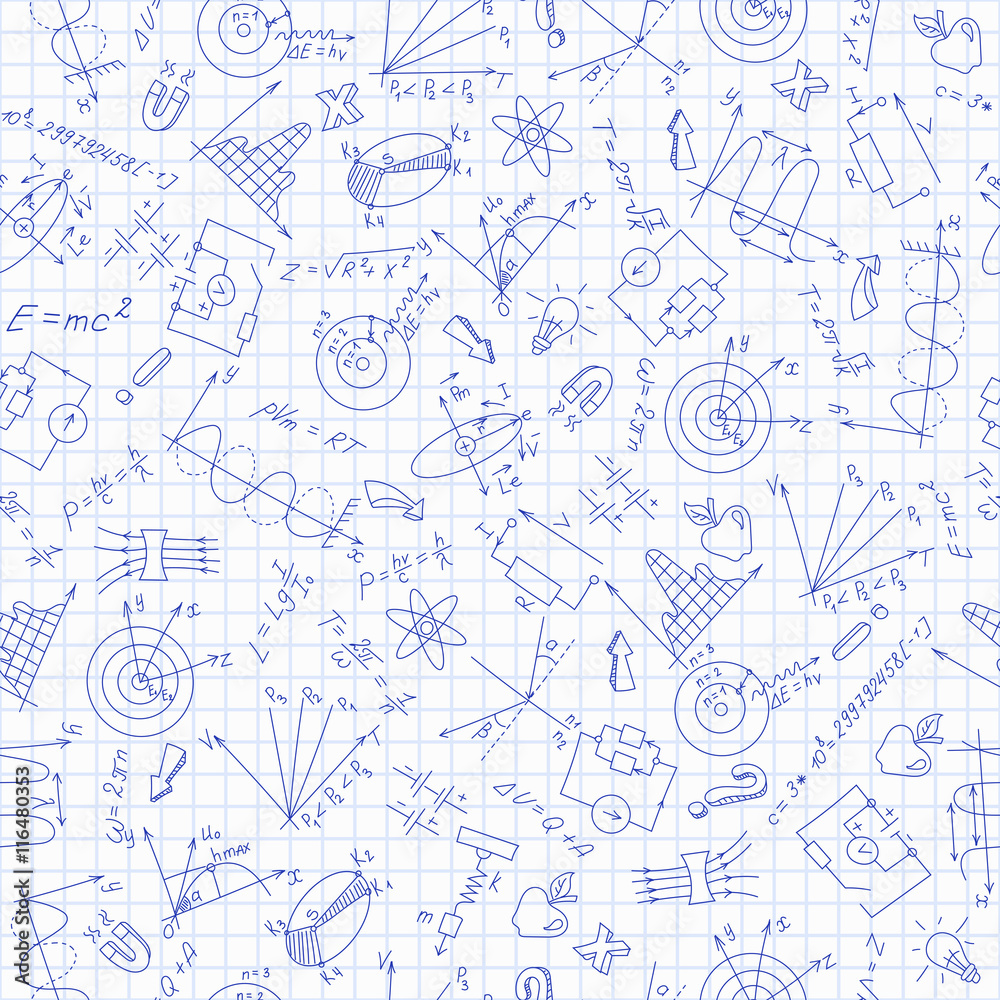 Seamless pattern with formulas,graphs, and equipment as the subject of ...