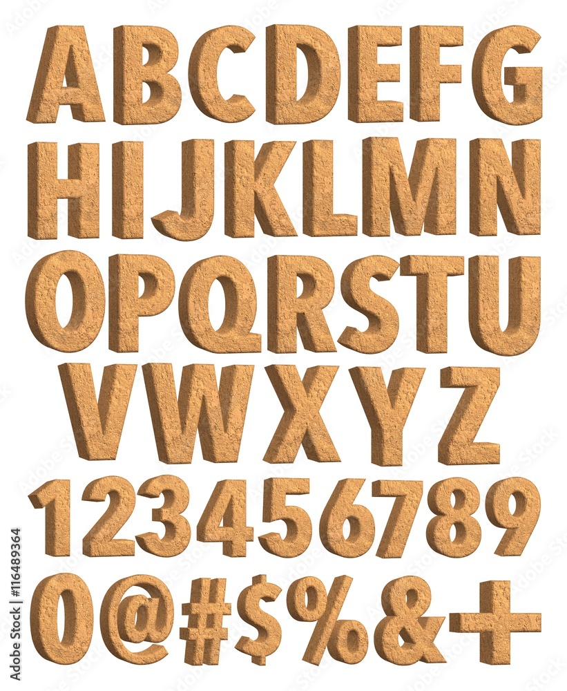 Soil alphabet with number and sign in 3D rendered on white background ...