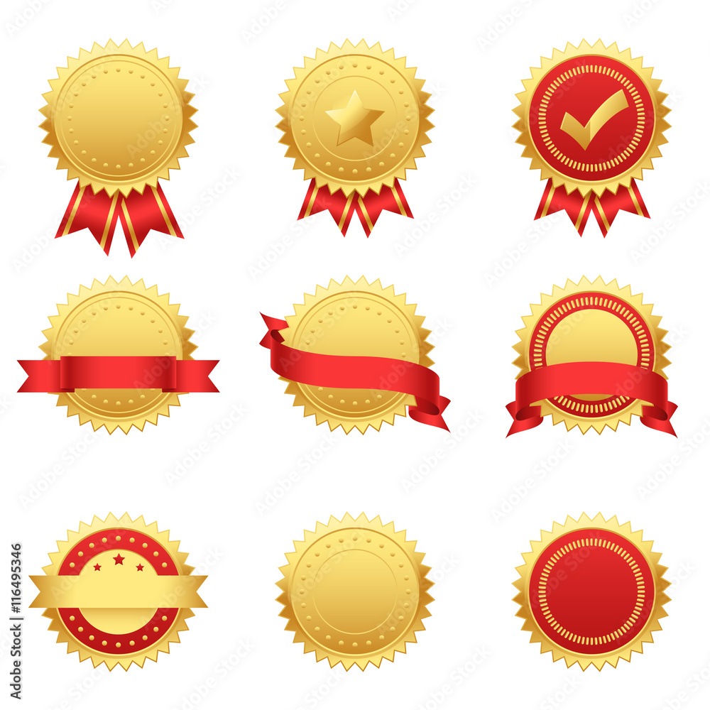 Gold badges Stock Vector | Adobe Stock