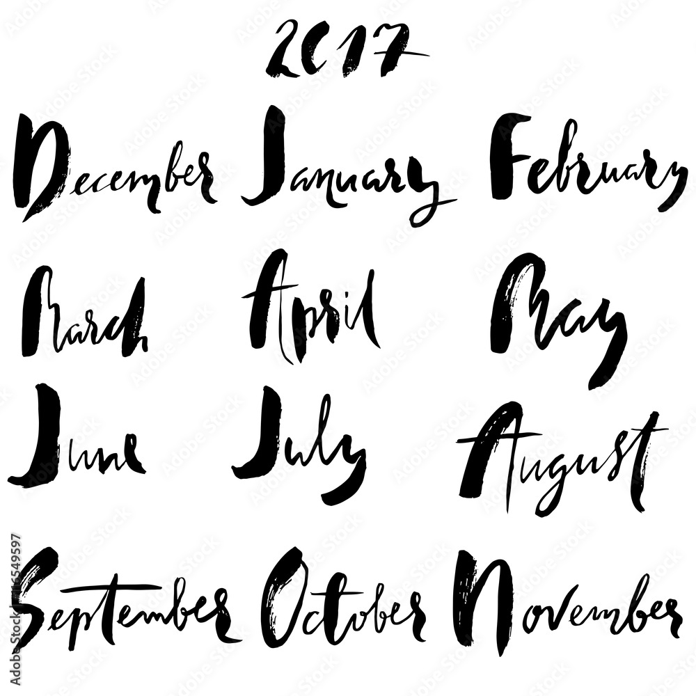Months handwritten isolated on white background Stock Vector | Adobe Stock