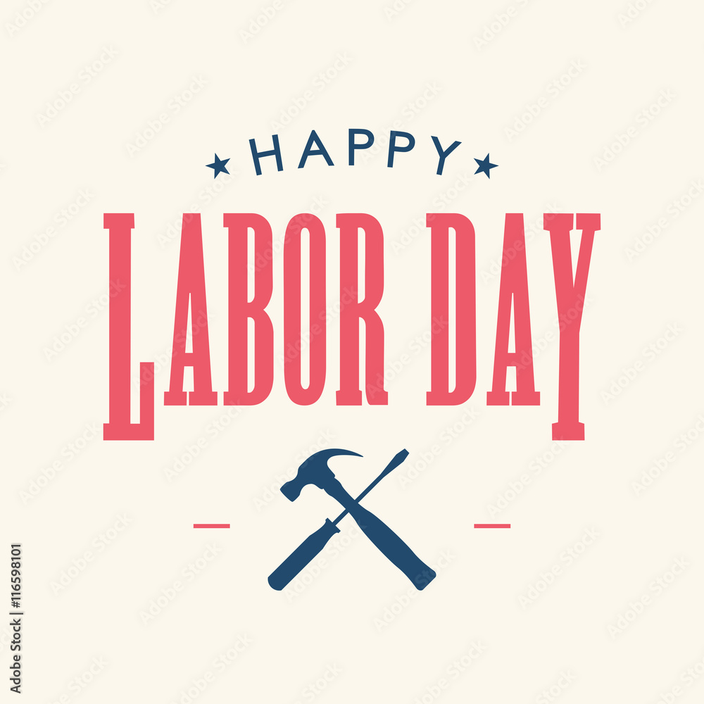 Labor day card, tools icon. United States of America map. Editable ...