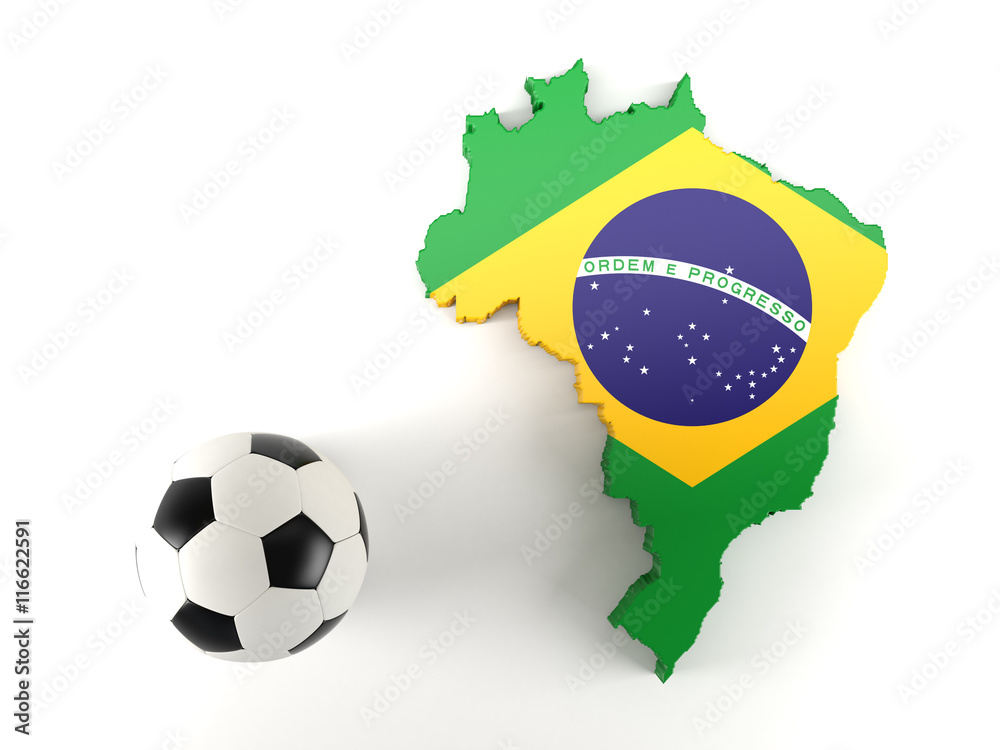 Real 3D shape map of Brazil in national flag colors on white background ...