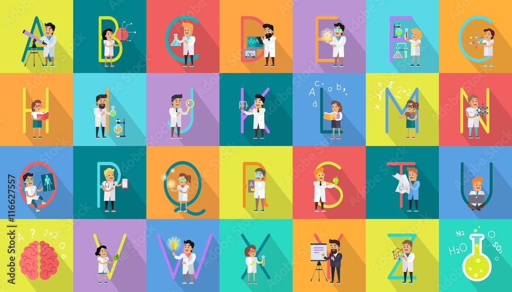 Alphabet Science Vector Flat Design Concept Stock Vector | Adobe Stock