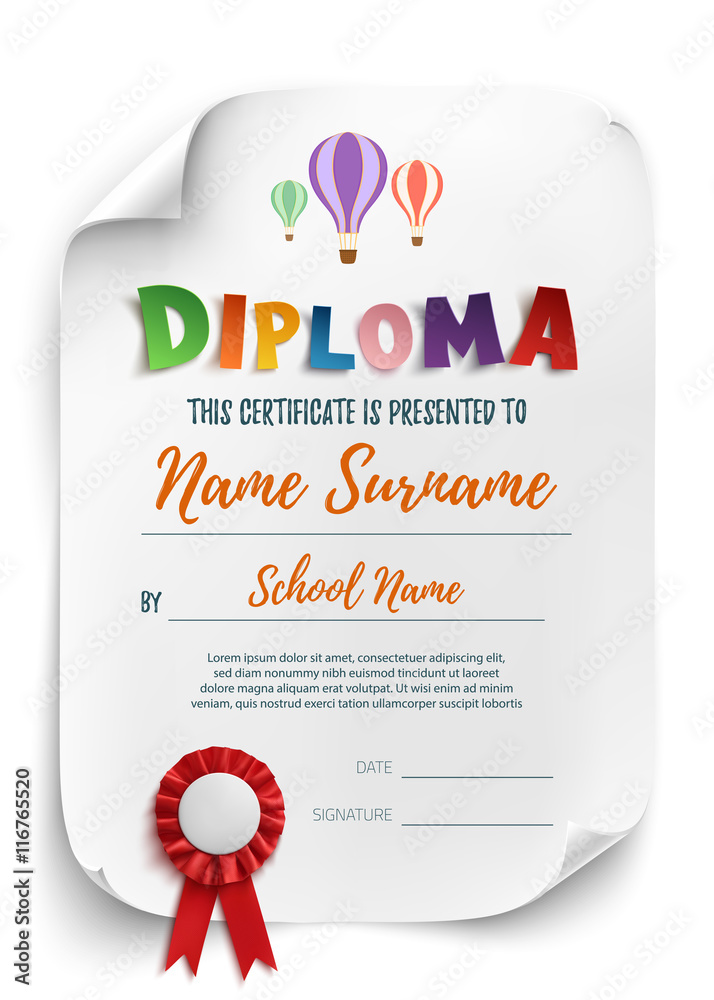 Diploma template with air balloons. Stock Vector | Adobe Stock