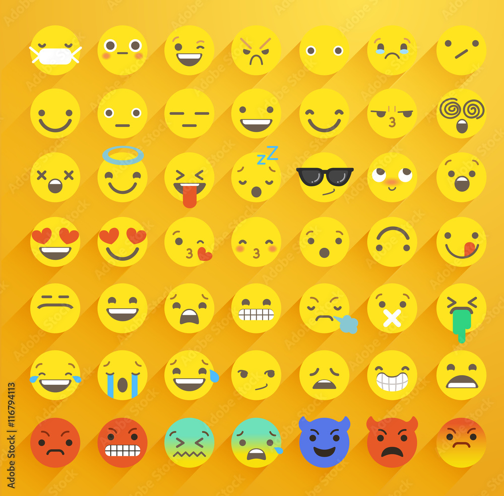 Flat Smiley Emoticon Set : Vector Illustration Stock Vector | Adobe Stock