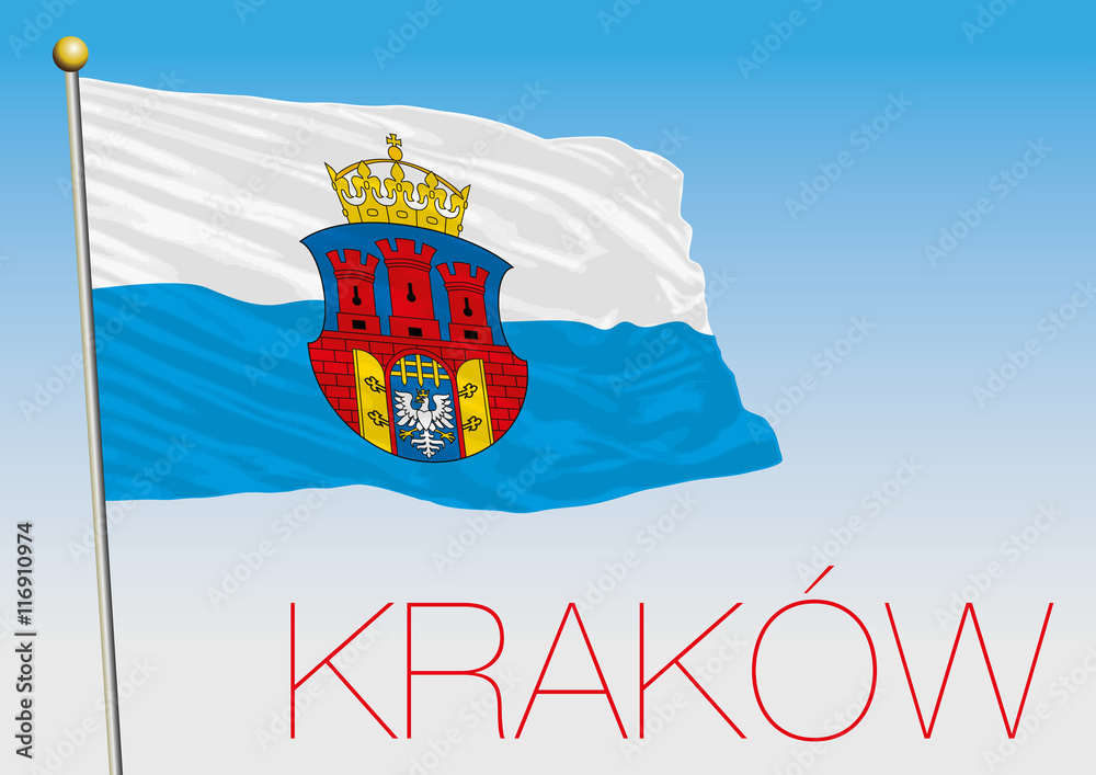 Krakow city flag with coat of arms, poland Stock Vector | Adobe Stock