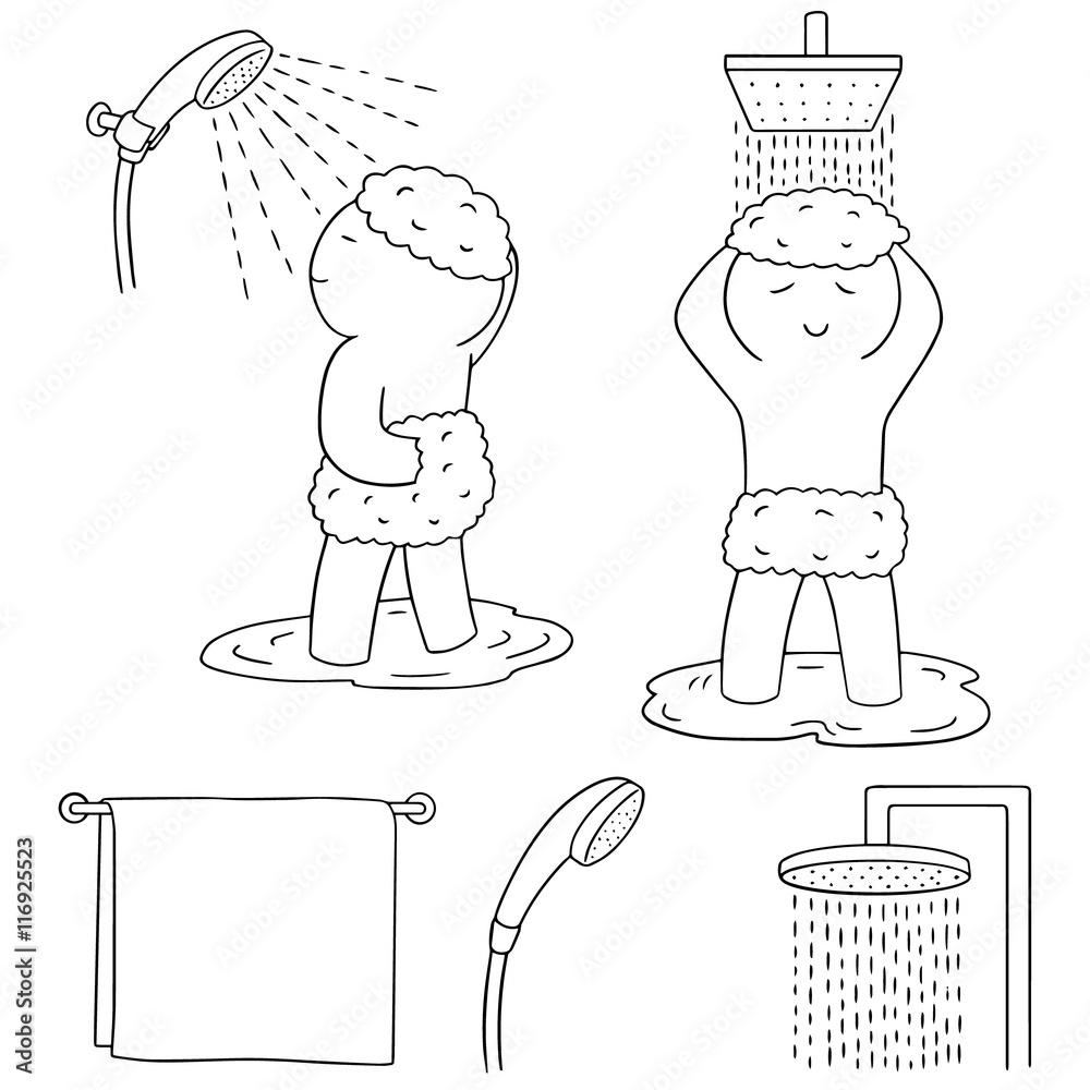 vector set of men showering Stock Vector | Adobe Stock