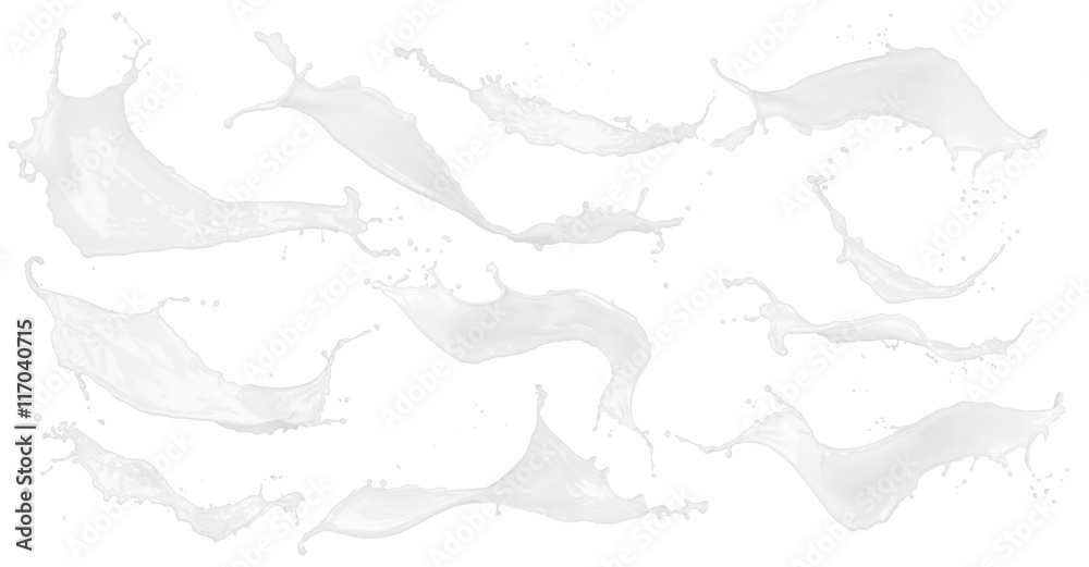 Collection set of white milk / color splashes isolated on white ...