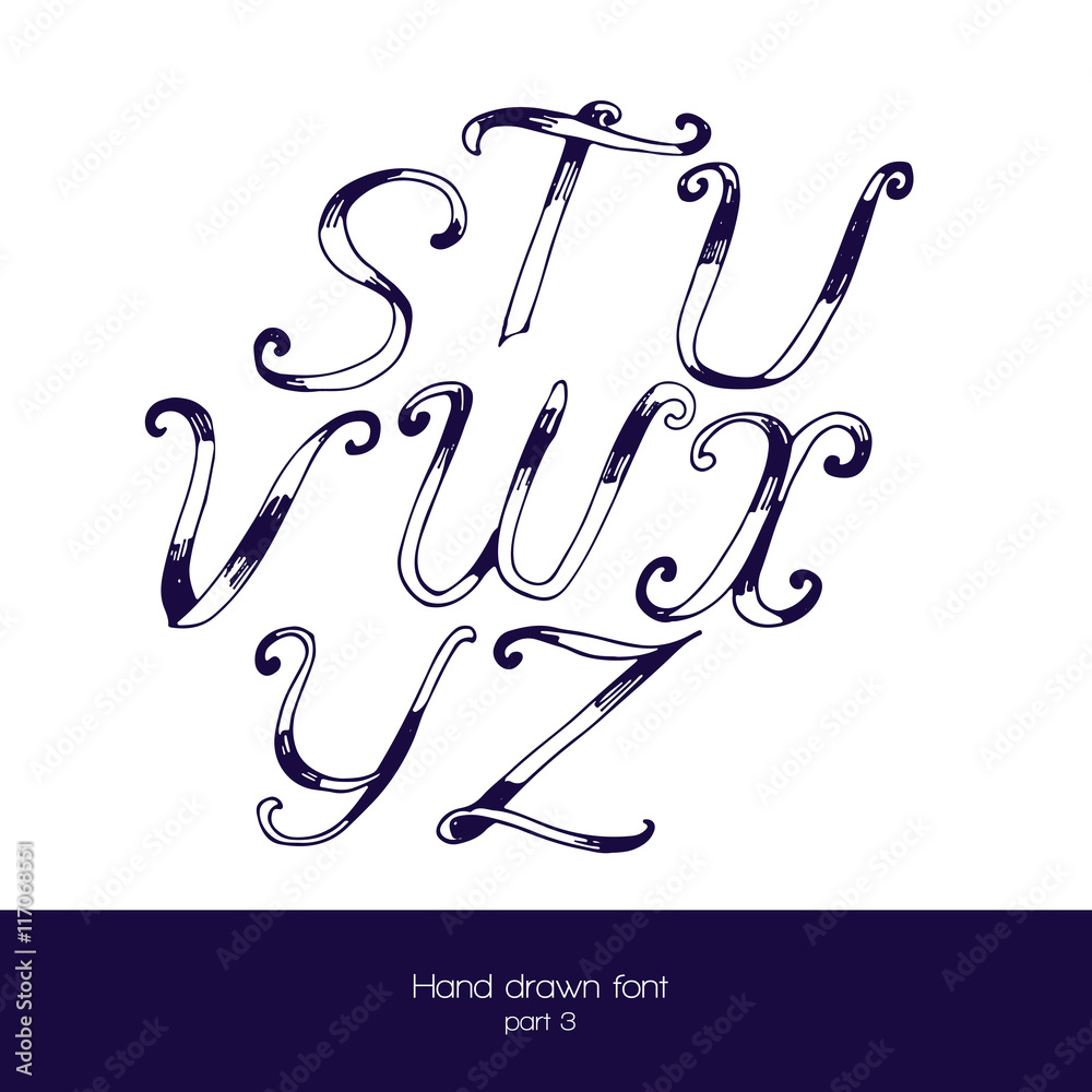 Handdrawn vector font in navy blue and white, isolated on white ...