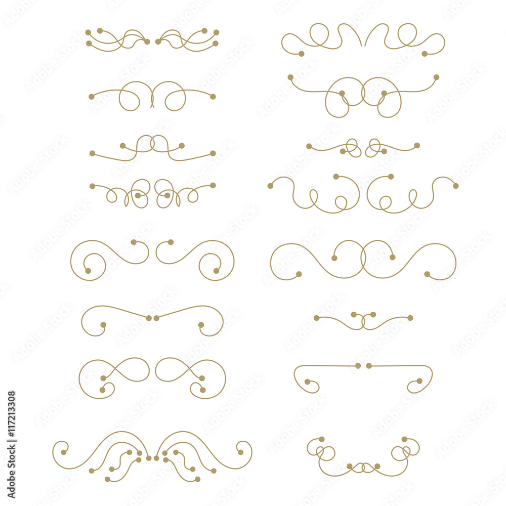 Abstract gold curly design element set isolated on white background ...