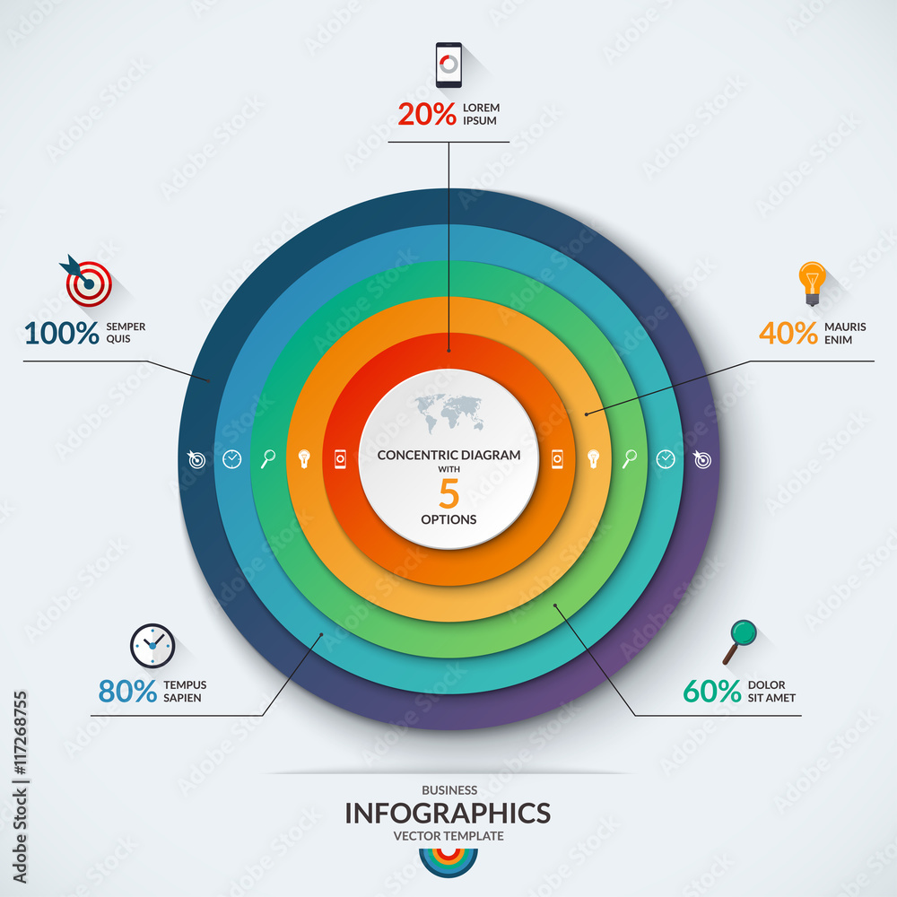 Infographic diagram template with concentric circles. Vector banner ...