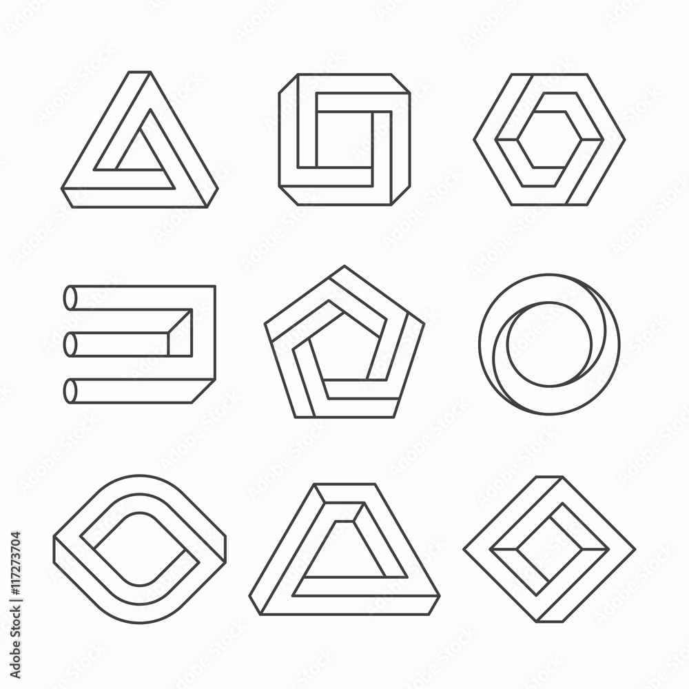 Impossible shapes, optical illusion objects Stock Vector | Adobe Stock