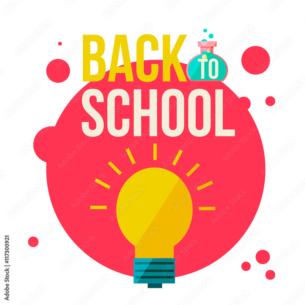 Back to school poster with shining light bulb, flat style vector ...