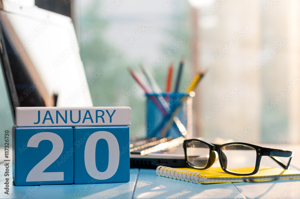 January 20th. Day 20 of month, calendar on freelancer workspace ...