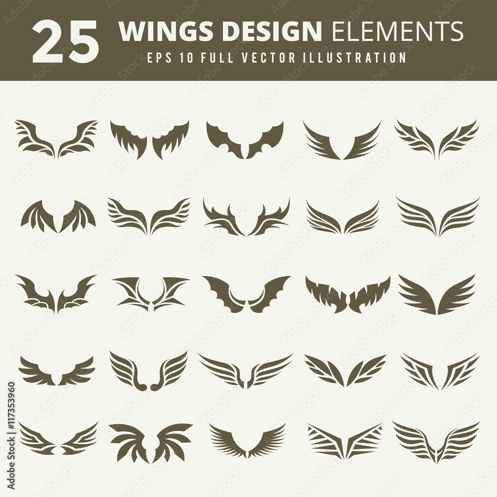 Wings. Vector Set of wing design elements. Vector illustration. Design ...