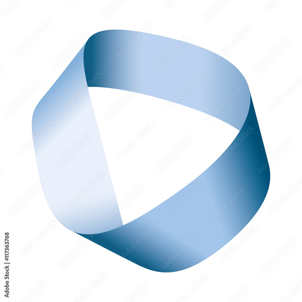 Blue Moebius strip or Moebius band. Surface with only one side and one ...