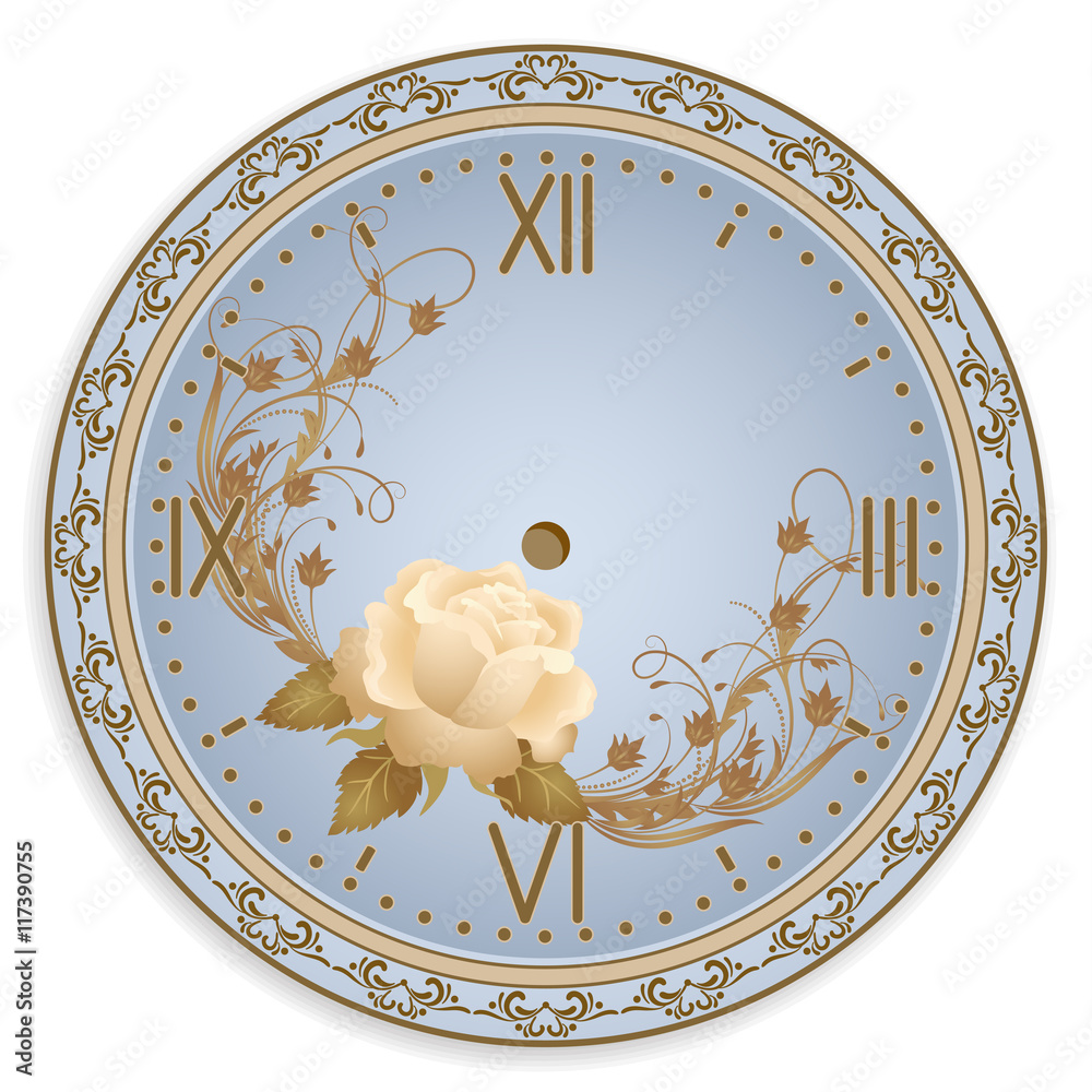 Clock face with ornament and roses Stock Vector | Adobe Stock