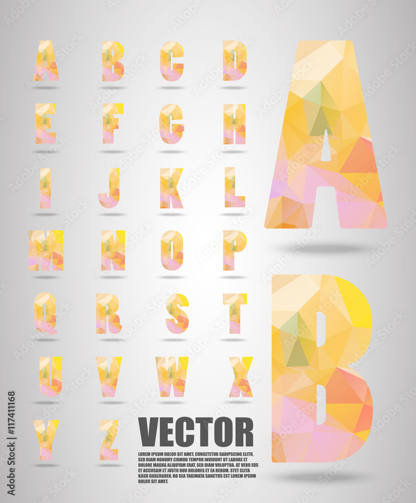 Polygon alphabet font style font with shadow, Low Poly Font Stock ...