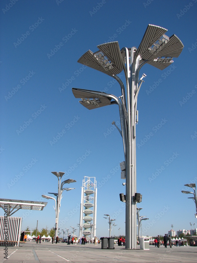 Pillar spotlight of olympic stadium in Beijing. Stock Photo | Adobe Stock