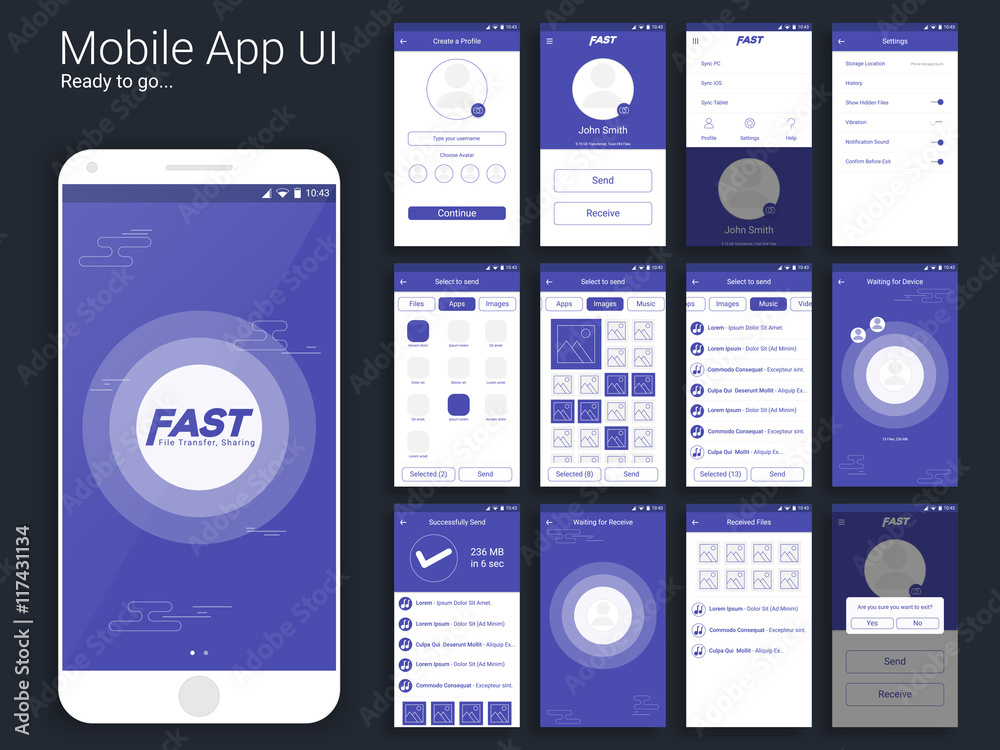 File Transfer and Sharing Mobile App UI layout. Stock Vector | Adobe Stock