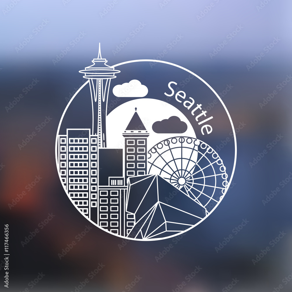 Seattle one line design on blurred background Stock Vector | Adobe Stock