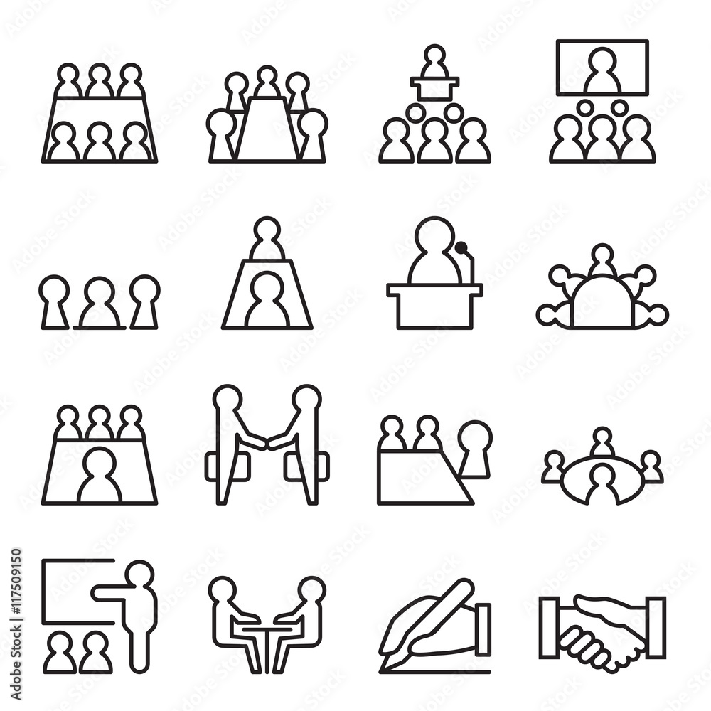 Conference & Meeting Icon set in thin line style Stock Vector | Adobe Stock
