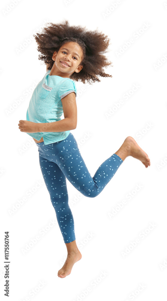 Happy African girl jumping, isolated on white Stock Photo | Adobe Stock