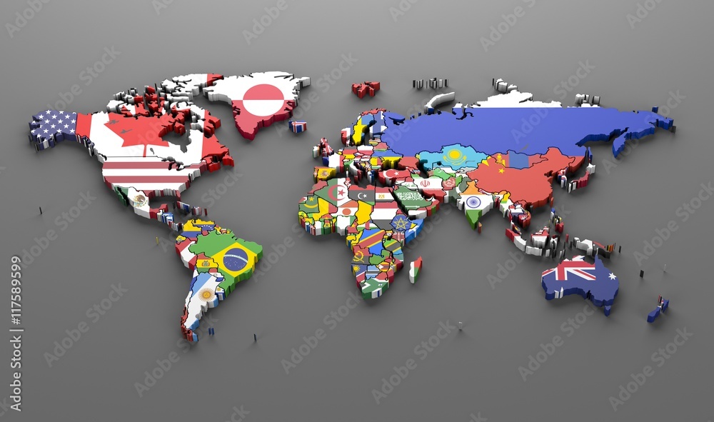 world countries flags map symbols -3d render Stock Illustration | Adobe ...