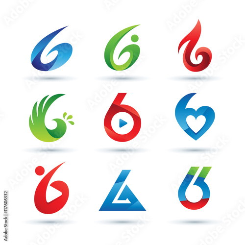 Set of Abstract Number 6 Logo - Vibrant and Colorful Icons Logos - Buy ...