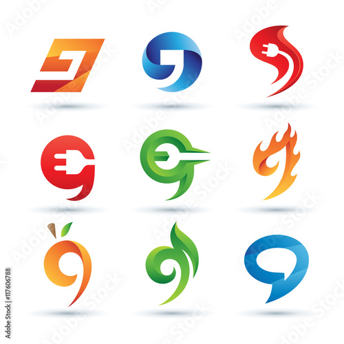 Set of Abstract Number 9 Logo - Vibrant and Colorful Icons Logos Stock ...
