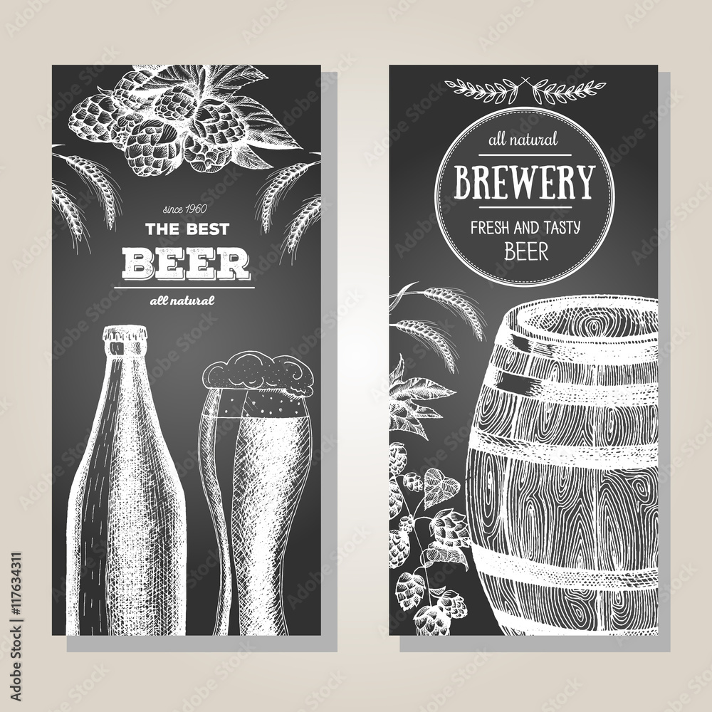 Banner set. Vector illustration in sketch style. Hand drawn beer ...
