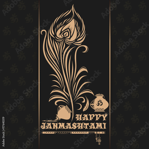 Krishna Janmashtami logo design on black background. Greeting card for ...