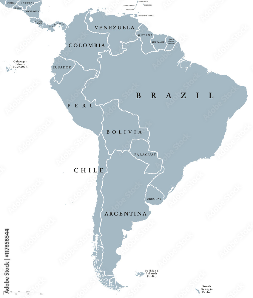 South America countries political map with national borders. Continent ...
