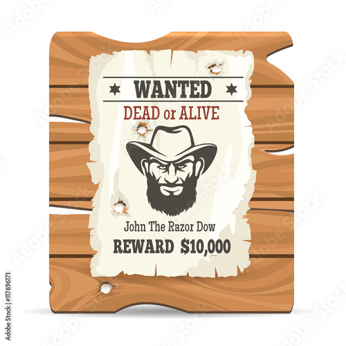 Cartoon wood sign board with paper wanted poster vector illustration ...