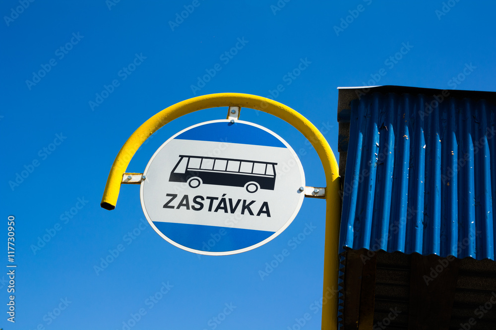 Bus stop in Czech Republic - sign is marking place for buses and public ...