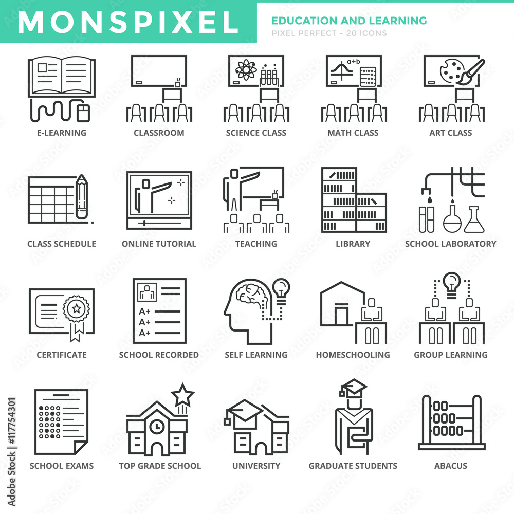 Flat thin line Icons set of Education and Learning. Pixel Perfect Icons ...